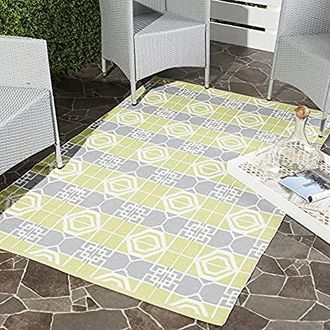 Safavieh Tapis géométrique pour Salon, Salle à manger, Chambre à coucher - Recycled Plastic Collection, Tapis à poil court, Blanc et Gris, 152 X 244 cm