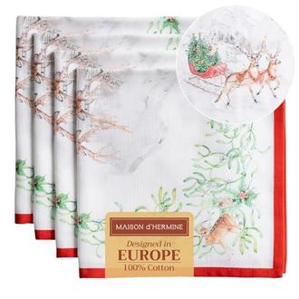 Maison d'Hermine Christmas Tradition Lot de 4 Serviettes 100% Coton, Doux et Confortable, Parfait pour Les Repas de Famille, Mariage, Cuisine, Maison, Thanksgiving/Noë