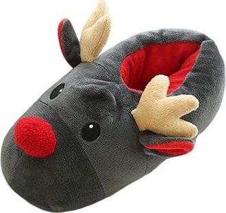 Generic Pantoufles de No&euml;l pour femme - Motif t&ecirc;te de cerf - Amusantes et mignonnes - Confortables - Chaudes - En peluche - Pour lhiver - Pour lint&eacute;rieur et l