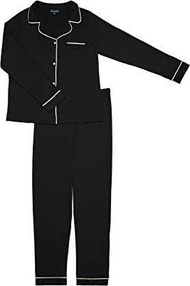 Arthur Pyjama Femme - Ensemble de Pyjama Femme - Chemise Manches Longues et Pantalon (FR/ES, Alpha/Lettres, M, Taille Normale, Taille Normale, Noir)