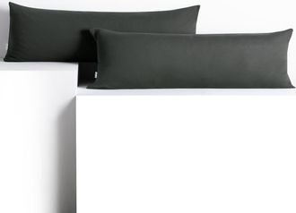 Decoking 2 Kissenbez&uuml;ge 40x200 cm Jersey 100% gek&auml;mmte Baumwolle Rei&szlig;verschluss Graphit Amber