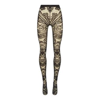 Wolford Tattoo Print Sheer Schwarze Strumpfhose - - Underwear - Damen - Schwarzk - S
