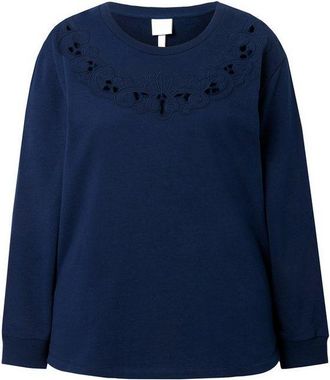 Ulla Popken Sweatshirt Sweatshirt Lockstickerei Rundhals Langarm