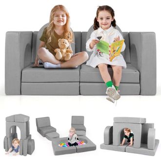 Costway Costway - 8PCS Canap&eacute; Modulaire pour Enfants en Tissu Daim, Canap&eacute; Enfant Convertible 2 Places avec Housses Amovibles & Lavables, Charge 40kg pour