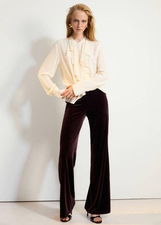 Mango Pantalon flare velours lie de vin - Femme - XXS - MANGO