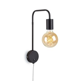 Briloner Leuchten - Retro Bettleuchte, Wandleuchte, Leselampe mit Stecker, Kippschalter, 1x E27, max. 10 Watt, Metall, Schwarz, 2086-015