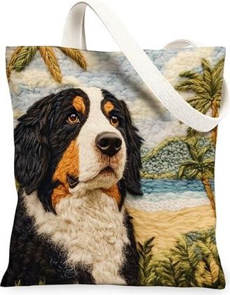 Generic Sac fourre-tout en toile motif chien de montagne bernois 33 x 38 cm, sac &agrave; bandouli&egrave;re r&eacute;utilisable pour femme, peinture danimaux domestiques, d&eacute;corat