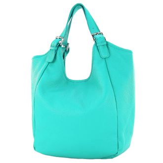 modamoda.de T227 Damen Shopper Schultertasche Leder Large handmade in Italy, Farbe:T&uuml;rkisblau