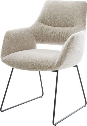 DELIFE Polsterstuhl Yago-Flex mit Armlehnen Kufengestell Schwarz Webstoff Soft Beige Taschenfederkern