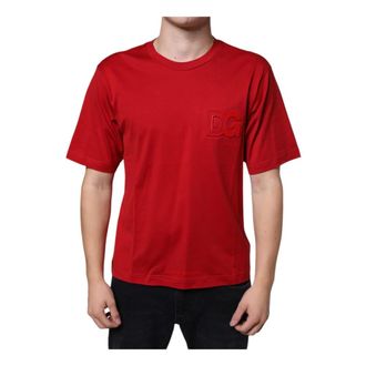 Dolce & Gabbana Rotes Baumwoll Logo Print T-shirt - - Tops - Herren - Rot - S