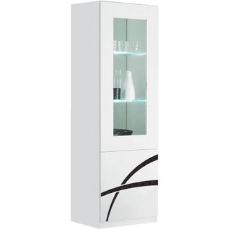 Altobuy Altobuy - Vitrine droite 1 porte laqu&eacute;e brillante blanche - Dimensions 60 x 46 x H181 cm - Tablettes en verre - Syst&egrave;me douverture push pull