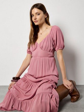 Apricot Maxikleid Maxikleid mit Stufenrock in Knitteroptik