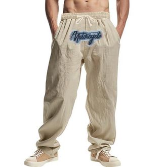 Generic Pantalon de plage long en lin pour homme : pantalon en lin avec imprim&eacute; pantalon d&eacute;t&eacute; avec taille &eacute;lastique pantalon de loisirs jambe droite pantalon 
