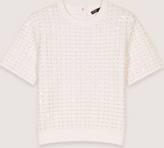 Maje Pull &Agrave; Manches Courtes En Maille - Blanc - Taille 0 - Maje
