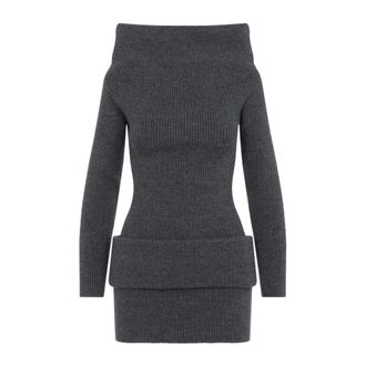 Jean Paul Gaultier Robe courte avec d&eacute;tails d&eacute;tiquette en cuir - Femme - Robes - Gris - Taille: 40 FR