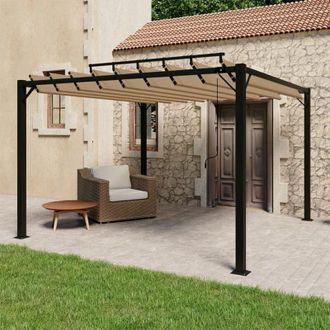 vidaXL Vidaxl - Tonnelle 3x3 m taupe - Tissu polyester enduit PA hydrofuge - Cadre aluminium robuste - Toit &agrave; persiennes r&eacute;glable
