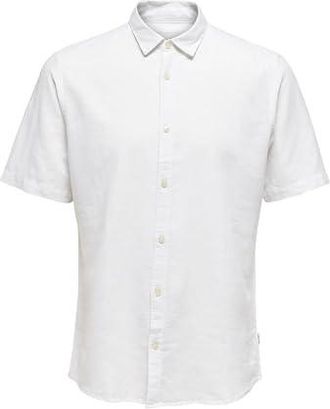 Only & Sons Chemise Slim Fit à Manches Courtes pour Homme, col de Chemise Moderne. T-Shirt dété Tendance für Männer., Couleurs:Blanc-3, Taille:S
