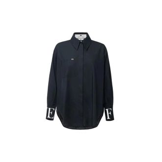 Elisabetta Franchi Popeline-Hemd mit Logo an den Manschetten - - Blouses & Shirts - Damen - Schwarzk - L