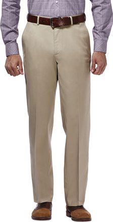 Haggar Premium-Herren-Hose, b&uuml;gelfrei, Klassische Passform, erweiterbare Taille, Flache Vorderseite, Normale und gro&szlig;e Gr&ouml;&szlig;en, Khaki, British Khaki, 34W / 30