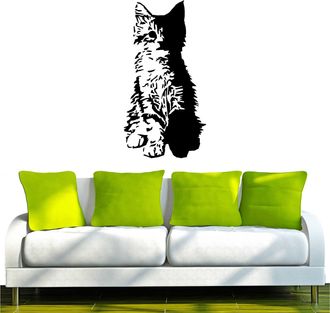 Indigos UG Wandtattoo Wohnzimmer - Wandaufkleber s&uuml;&szlig;e Katze 120x62cm, schwarz w522 - Aufkleber Kinderzimmer Schlafzimmer K&uuml;che Badezimmer B&uuml;ro Dekoration