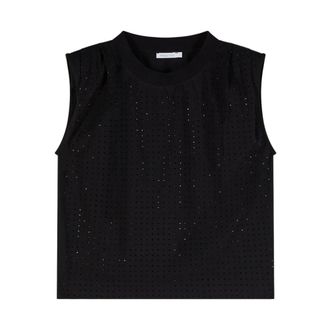Patrizia Pepe Femme, Tops, Noir, Taille: 38 FR D&eacute;bardeur en coton avec strass