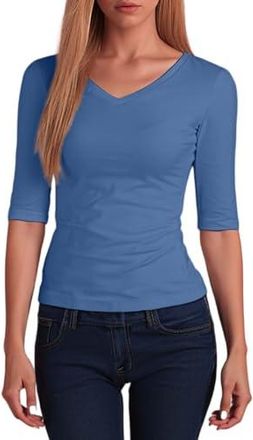 Generic T-shirt &agrave; col en V pour femme - Manches courtes - D&eacute;contract&eacute; - Confortable - Doux - Pour le printemps et lautomne, Marine, XXXXXL