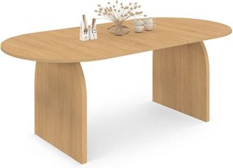 IDMarket Ausziehbarer japanischer ovaler Esstisch EDITH 6-10 Personen aus Holz in Buchenoptik 160 - 200 cm