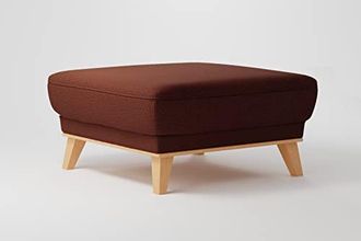 Cavadore Polsterhocker Lima / Hocker mit Holzrahmen, als Beistellhocker oder Sitzplatz / Strukturstoff, Rot-Braun
