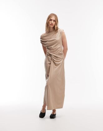 & Other Stories Drapiertes Jersey-Maxikleid in Beige mit U-Boot-Ausschnitt und Schnallendetail-Neutral