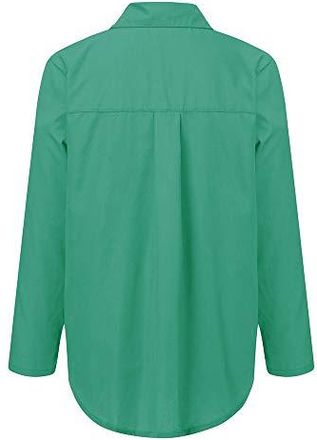 Generic Chemises et chemisiers en coton &agrave; manches longues pour femme - Chemise basique &agrave; manches longues et col en V - Chemisier d&eacute;contract&eacute; en coton de coule