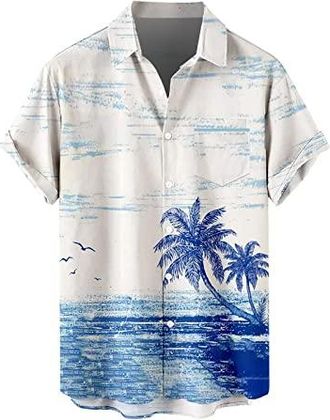 Generic Chemise de travail &agrave; manches courtes pour homme - Haut hawa&iuml;en &agrave; manches courtes pour printemps et &eacute;t&eacute; imprim&eacute; &agrave; revers - Chemise d&eacute;contract&eacute;e extensi