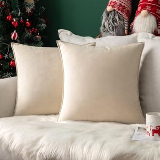 Miulee 2er Set Samt Kissenbezug Weihnachten Flansch Kissenhülle Dekorative Sofakissen Dekokissen Umwickelte Kante Kissenbezüge Zierkissenbezug für Sofa Wohnz