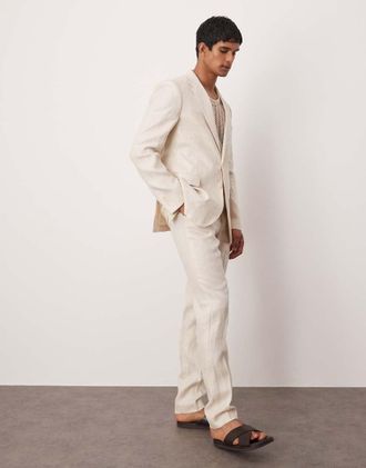 Mango Pantalon densemble ajusté en lin - Beige clair-Neutre