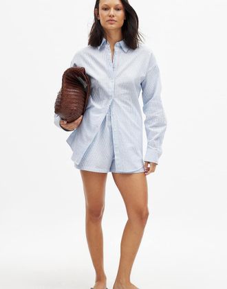 NA-KD Chemise en cr&eacute;pon ray&eacute; &agrave; manches longues - Bleu-multicolore
