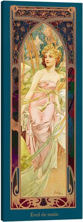 Posterlounge Die Vier Tageszeiten - Erwachen des Morgens (&Eacute;veil du matin) Leinwandbild von Alfons Mucha 30 x 70 cm Petrol Wandbilder Wanddeko