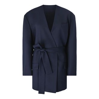 The Attico Blauer Woll-Wickelmantel mit V-Ausschnitt - - Coats - Damen - Blau - S