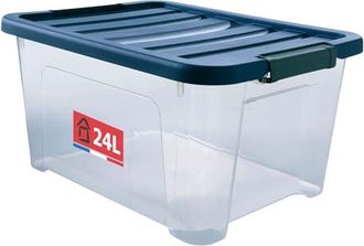 Sundis Wave Box, Aufbewahrungsbox mit deckel, 24L, mit clips, transparentem Kunststoff, stapelbar, ideal für die Aufbewahrung im Schlafzimmer, im Ankleidezim