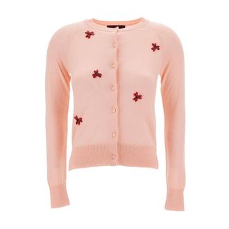 Simone Rocha Cardigan Classique en M&eacute;rinos et Soie Orn&eacute; - Femme - Pulls - Rose - Taille: 38 FR