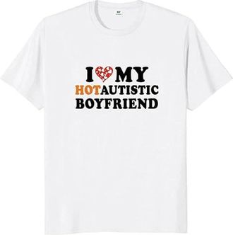 Keephen I Love My Hot Autistic Boyfriend/Girlfriend Things T-Shirt Dr&ocirc;le Lettre Impression 3D Manches Courtes Col Rond Casual Tee Shirts Tops pour Femmes Homm