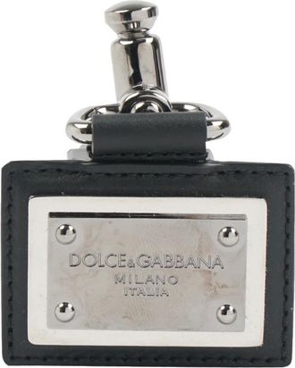 Dolce & Gabbana Homme, Accessoires, Noir, Taille: ONE Size Leather Keyring with Logo Plate