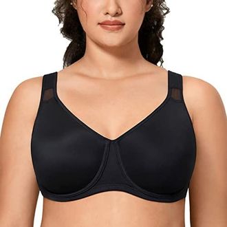 Delimira Femme Soutien Gorge Minimiseur sans Couture à Armature Emboitant sans Couture Noir 110G