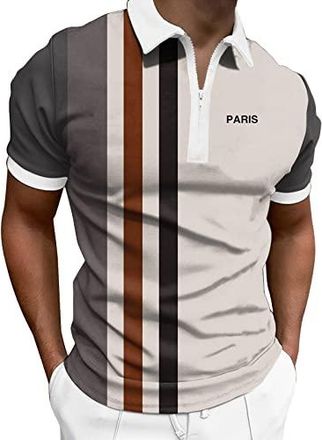 Generic Polo dété à manches courtes et fermeture éclair pour homme - Coupe ajustée - Revers athlétique - T-shirt de tennis basique, Z02-kaki Polo pour homme, 