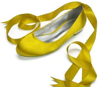 Generic Chaussures De Mariage De Mari&eacute;e Ballet Flat Femmes Satin&eacute;e Rond Plates &Eacute;t&eacute; Dress F&ecirc;te Plates 2Cm,Jaune,39 EU