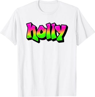 BDAZ Holly Graffiti Personalisierter Name Gr&uuml;n Rosa Frauen M&auml;dchen T-Shirt