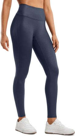 CRZ YOGA Damen Butterluxe Faux Leder Leggings Lederoptik High Waist Sporthose Kunstleder Stretch Workout Sportleggins - 71cm Echtes Navy-Folienmuster 36