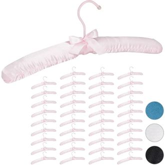 Relaxdays 40 x Kleiderb&uuml;gel Satin, weich gepolstert, 360&deg; drehbarer Haken, dekorative Schleife, Satinb&uuml;gel, 38 cm breit, rosa