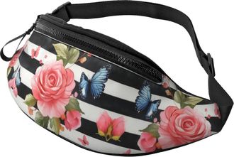 Generic Stylisch Lauftasche Blumenmuster Mit Schwarzen Streifen G&uuml;rteltasche Lauftasche Bauchtasche F&uuml;r Outdoor Sport Running 14X35Cm