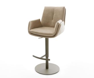 DELIFE Barstuhl Clea-Flex Mikrofaser Beige Vintage Drehfu&szlig; h&ouml;henverstellbar Metall Titanfarben, Barst&uuml;hle