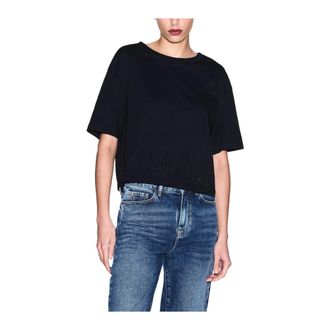 A|X Armani Exchange Femme, Tops, Noir, Taille: 38 FR T-shirt &agrave; Manches Courtes et Col Rond en Coton