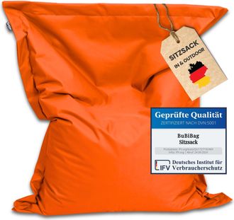 BuBiBag Riesen Sitzsack XXL mit F&uuml;llung, Outdoor Sitzs&auml;cke f&uuml;r Kinder und Erwachsene, Beanbag mit waschbarem Bezug & wetterfest (Neonorange 190x145cm)